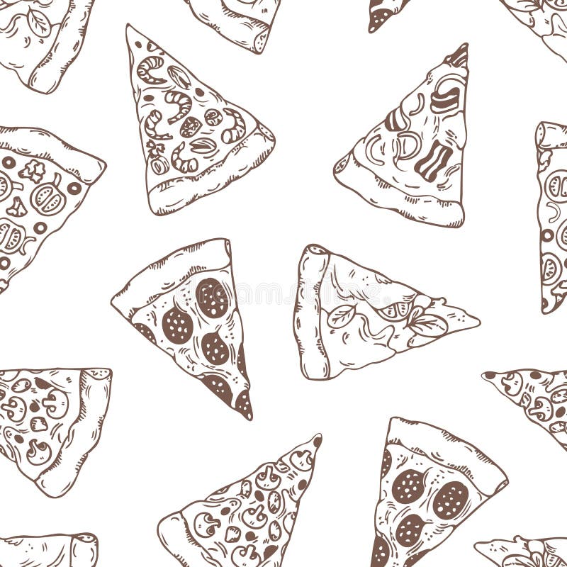 Hand Drawn Slices of Pizza Outline Seamless Pattern Stock Vector ...