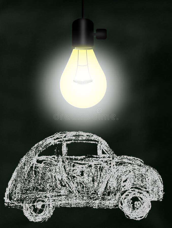 Hand Drawn Small Concept Car Under the Light Stock Illustration ...