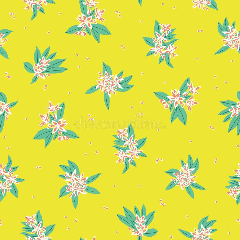 Hand-drawn Small Flower and Leaf Illustration Motif Seamless Repeat ...