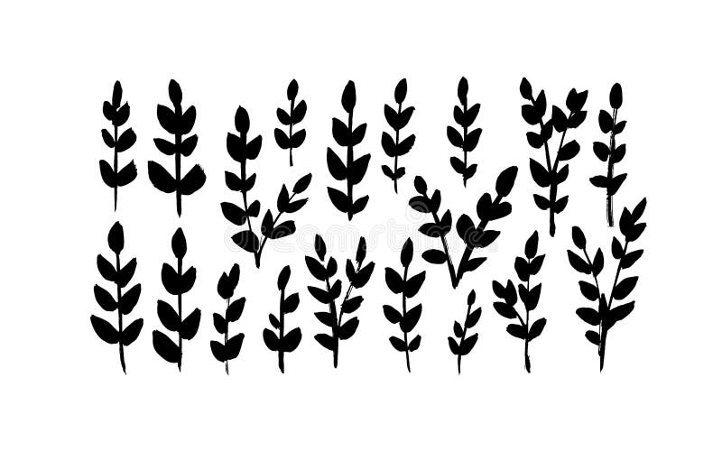 Hand Drawn Small Leaves Vector Black Silhouettes. Stock Vector ...