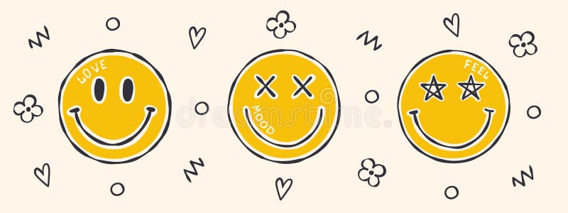 Hand-drawn Smiley Faces. Casual Doodles Icons and Objects Stock Vector ...