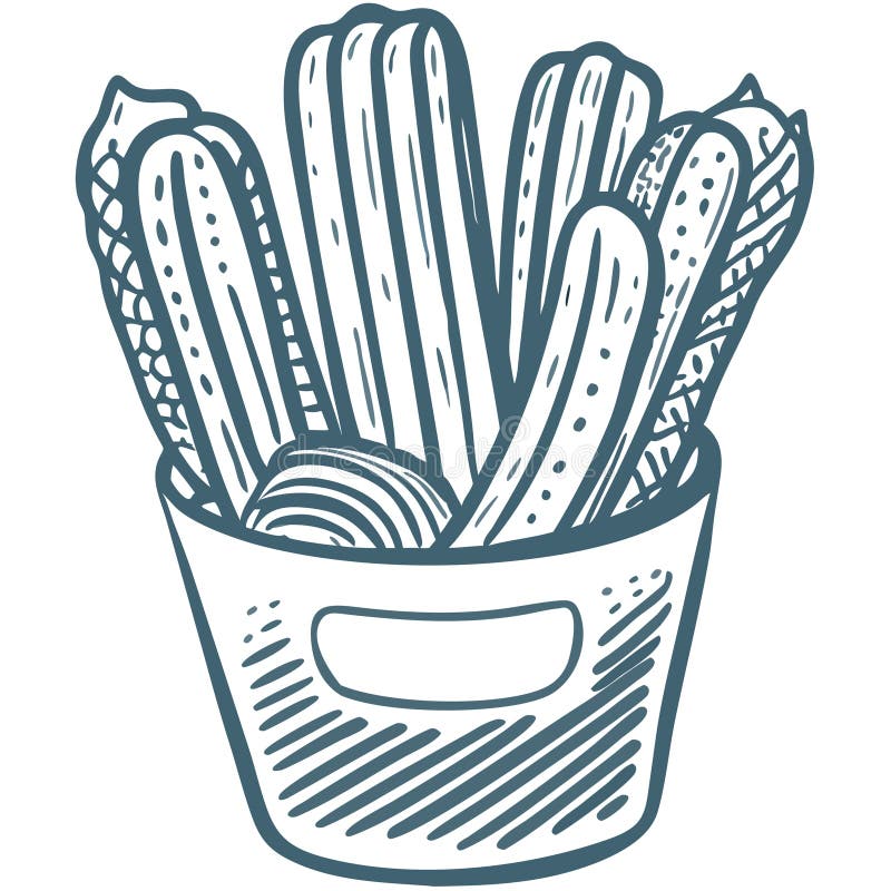 Hand Drawn Snack Basket Vector Illustration with Assorted Breadsticks ...