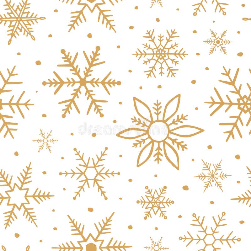 Hand Drawn Snowflake Doodle Seamless Pattern. Delicate Golden Winter Background. Beautiful ...