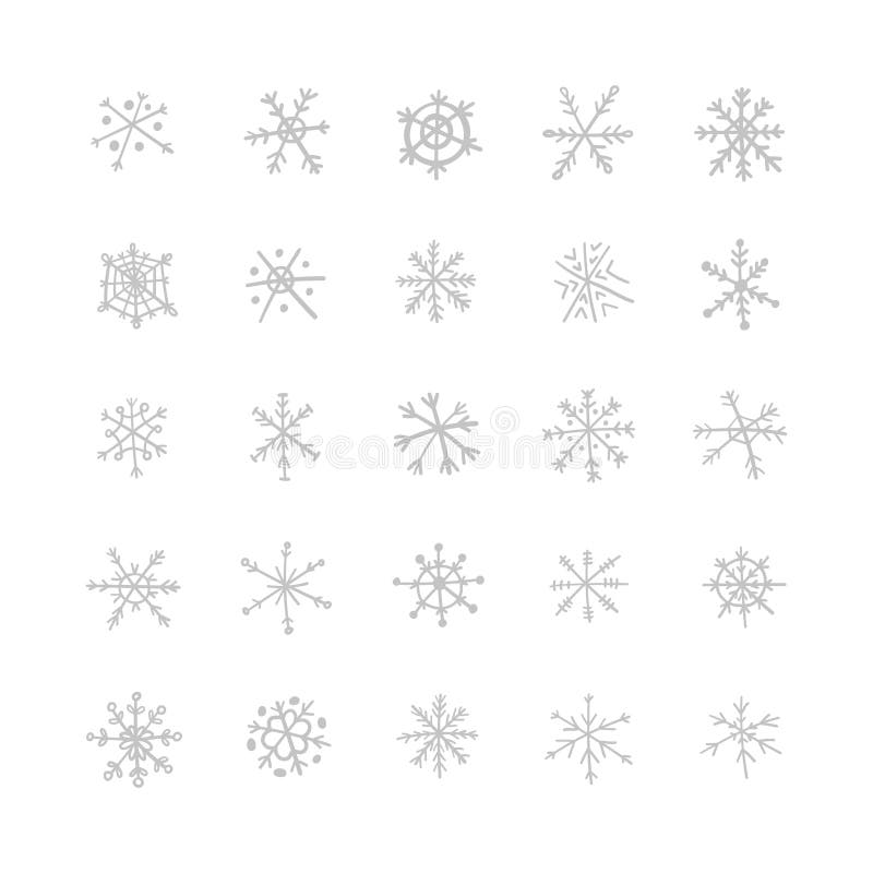 Hand Drawn Snowflake Vector Icon Collection, Snow Symbol Stock Vector ...