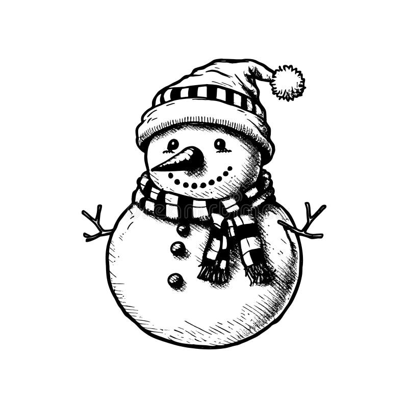 Hand drawn snowman stock vector. Illustration of snow - 261086184