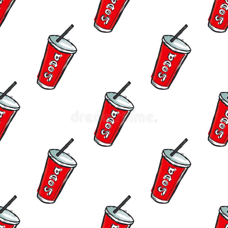 Hand Drawn Soda Drink Seamless Pattern Background. Vector Stock Vector ...