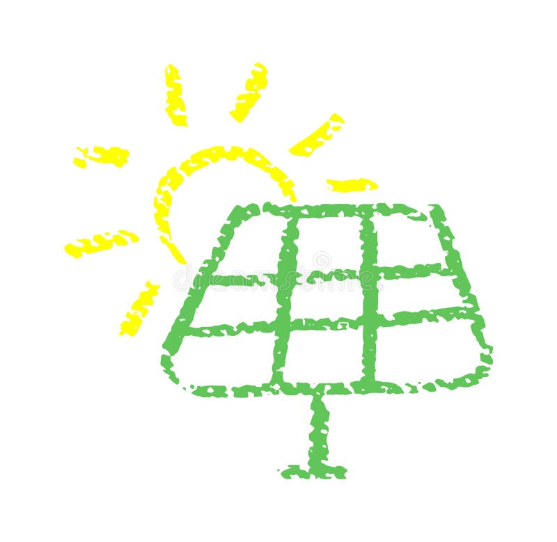Hand-Drawn Solar Panel and Sun Icon for Renewable Energy, Eco-Friendly ...
