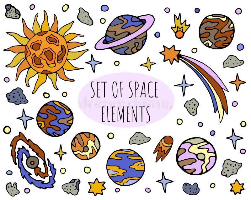 Hand Drawn Space Elements Collection Vector Set Stock Vector ... Hand Drawn Space Elements Collection Vector Set Stock Vector ...