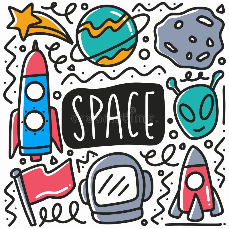 Hand Drawn Space Fill Doodle Set Stock Vector - Illustration of clipart ...