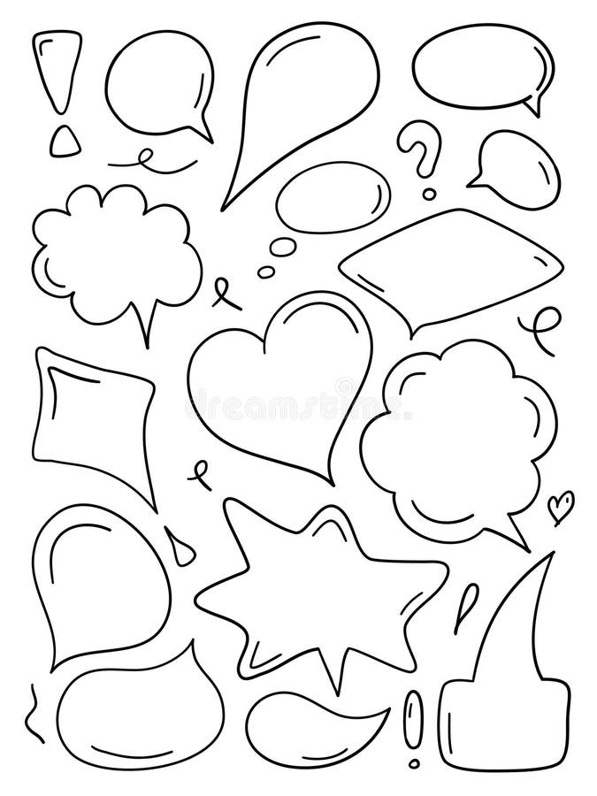 Hand Drawn Speech Bubble Set. Doodle Comic Chat Balloon. Vector Sketch ...
