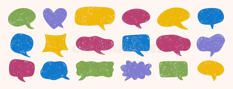 Hand Drawn Speech Bubbles Colored Textured Set Dialogue Design Stock ...