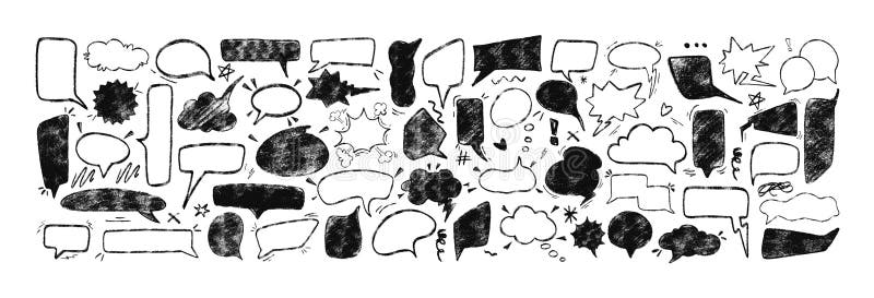 Black Charcoal Pencil Hand Drawn Speech Bubbles or Dialogue Balloons in ...