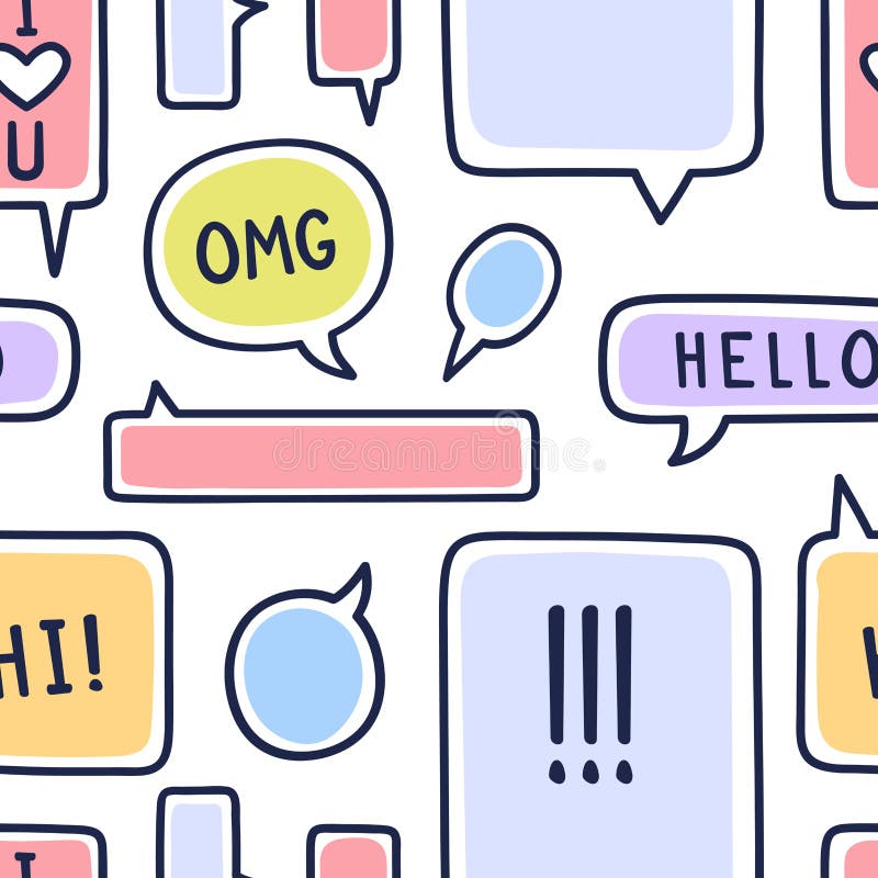 Hand Drawn Speech Bubbles Seamless Pattern Vector Illustration on White ...