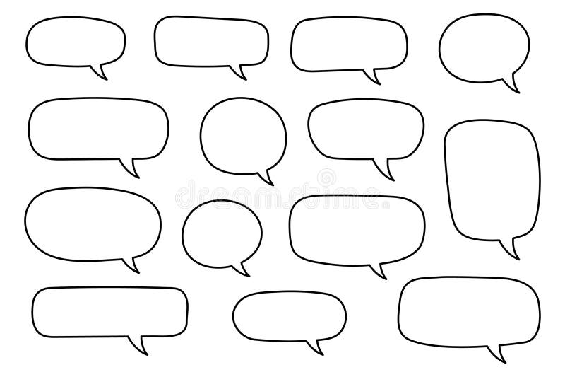Hand Drawn Speech Bubbles Set, Doodle Style, Blank Empty Vector Speech ...
