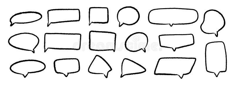 Hand Drawn Speech Bubbles Set. Doodled Crayon Dialog Box Collection ...