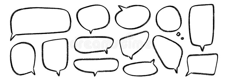 Hand Drawn Speech Bubbles Set. Doodled Crayon Dialog Box Collection ...