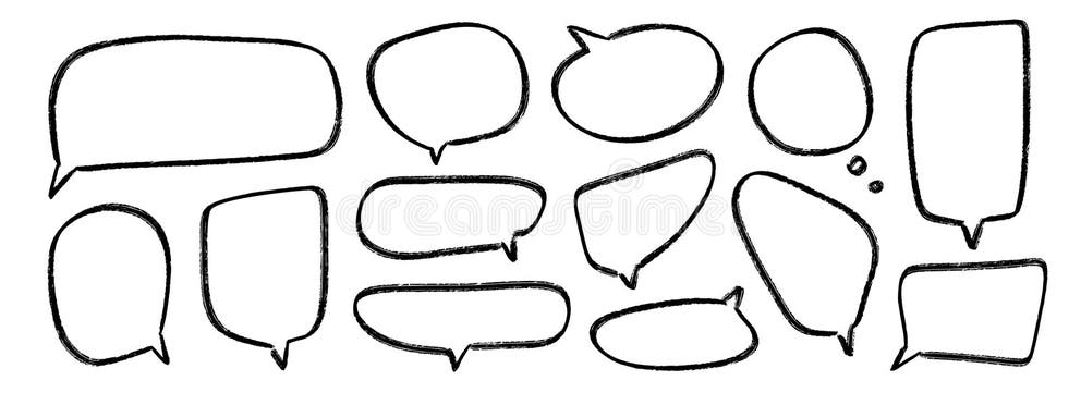 Hand Drawn Speech Bubbles Set. Doodled Crayon Dialog Box Collection ...