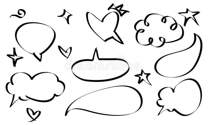 Hand Drawn Speech Bubbles, Star and Sparkle. Doodle Elements on Set ...
