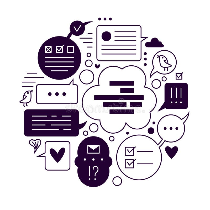 Chat Concept Illustration. Doodle Young People with Speech Bubbles. Man ...