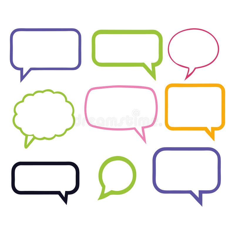 Flat Color Lineart Speech Bubble Illustrations for Digital Design ...