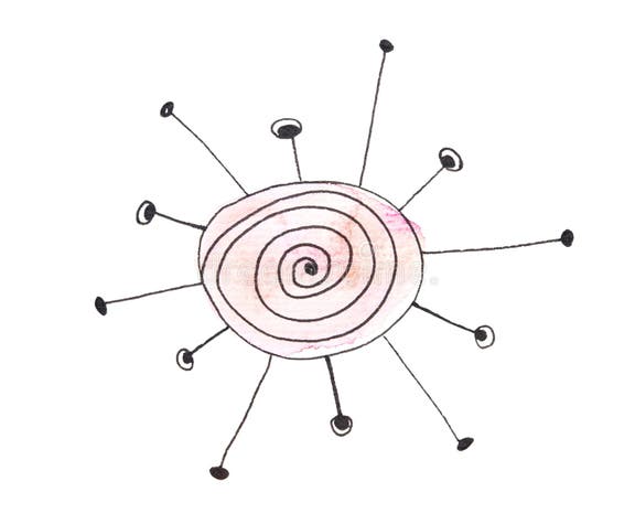 Hand-drawn Spiral Pattern with Radiating Lines and Circular Elements in ...