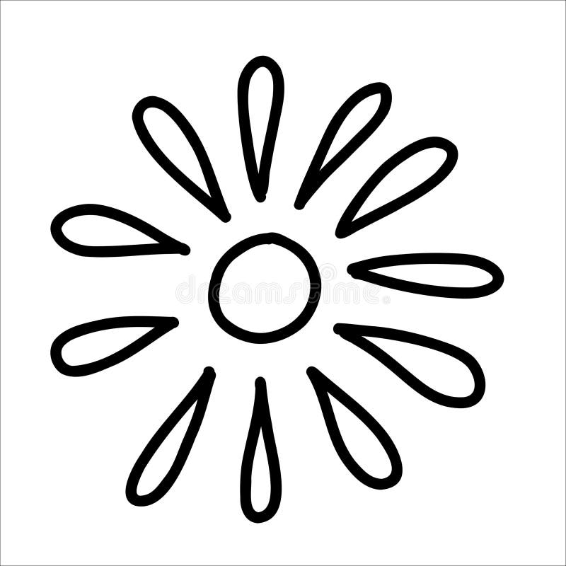 Hand Drawn Splash Sun with Water Droplet Rays in Doodle Style. Cute ...