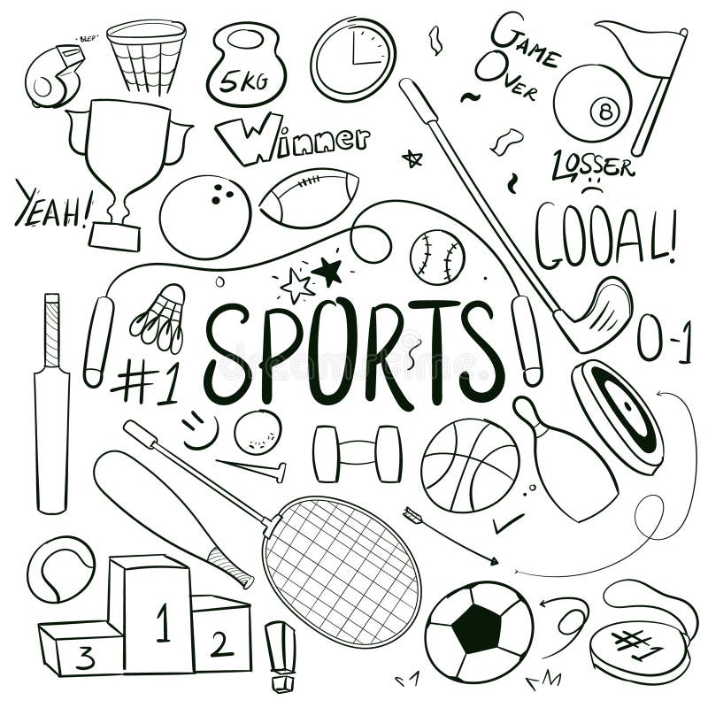 Hand Drawn Sports Scribble Doodle Symbols Vector Random Hand Drawn ...
