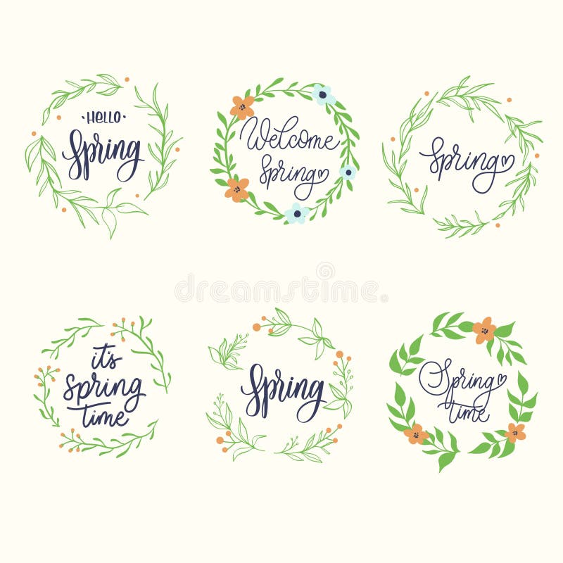 Hand Drawn Spring Badge Collection with Lettering Stock Vector ...
