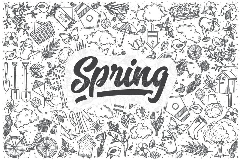 Hand Drawn Spring Vector Doodle Set. Stock Vector - Illustration of ...