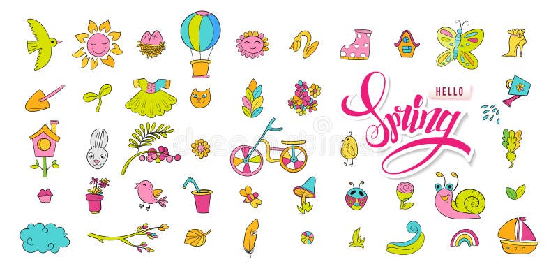 Hand Drawn Spring Vector Set Stock Vector - Illustration of bouquet ...