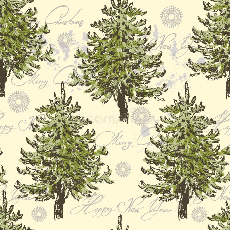 Hand Drawn Spruce Trees Seamless Pattern Stock Vector - Illustration of ...