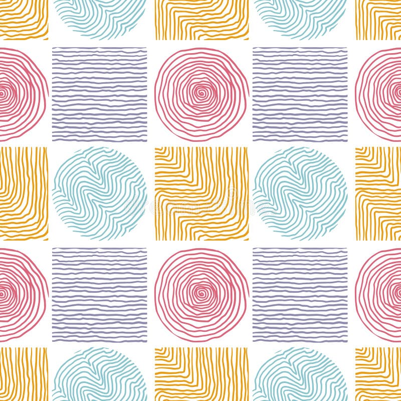 Hand-drawn Square and Circle Abstract Seamless Pattern. Simple Vector ...