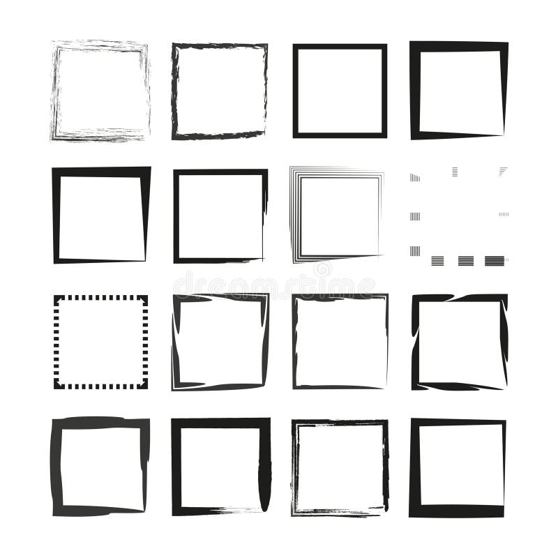 Hand Drawn Square. Distressed Frame Set. Abstract Border Collection ...