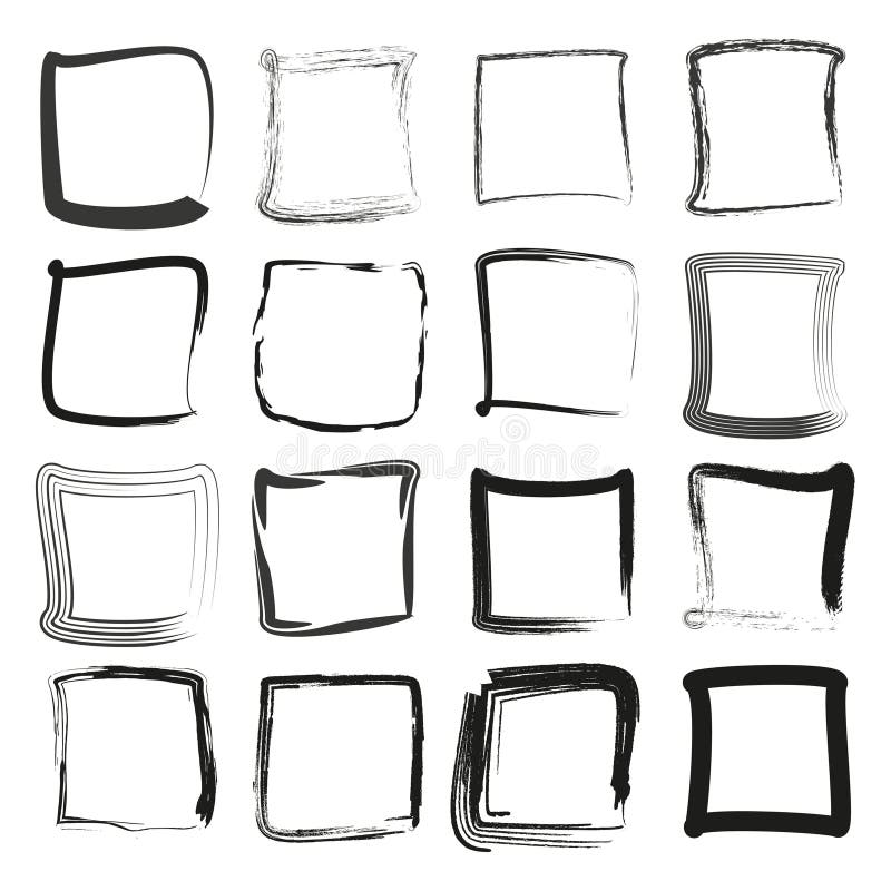 Hand Drawn Square Frames. Brush Stroke Effect. Rough Texture Borders ...