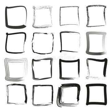 Hand Drawn Square Frames. Brush Stroke Effect. Rough Texture Borders ...