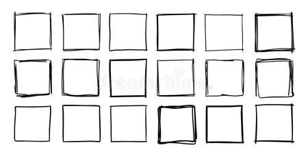 Hand Drawn Square Frames. Doodle Line Square Frame. Vector Borders ...