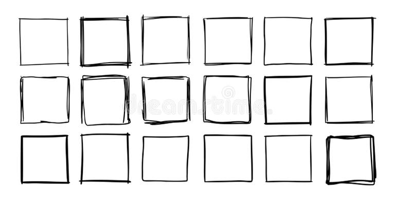 Hand Drawn Square Frames. Doodle Line Square Frame. Vector Borders ...