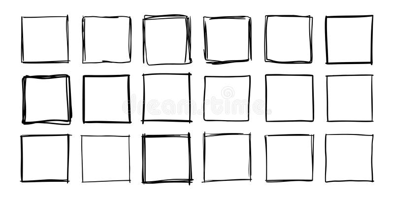 Hand Drawn Square Frames. Doodle Line Square Frame. Vector Borders ...