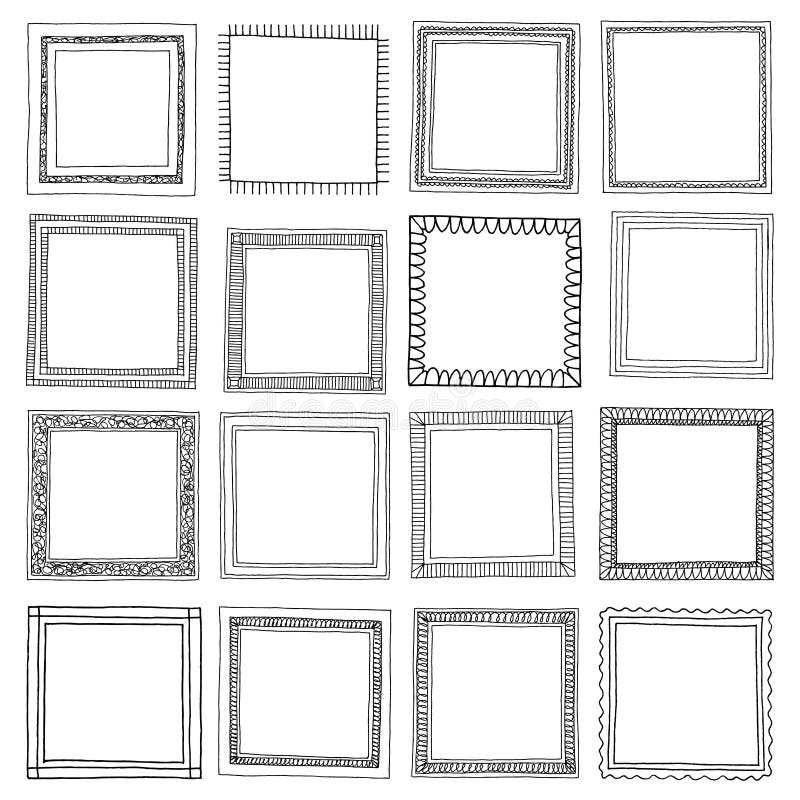 Hand Drawn Square Frames in Cartoon Style Stock Vector - Illustration ...