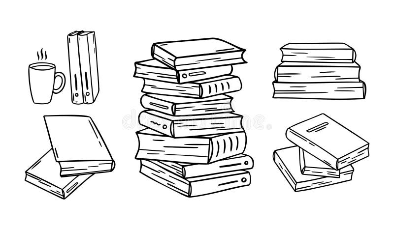 Hand Drawn Stack of Books. Doodle Different Outline Pile of Books ...