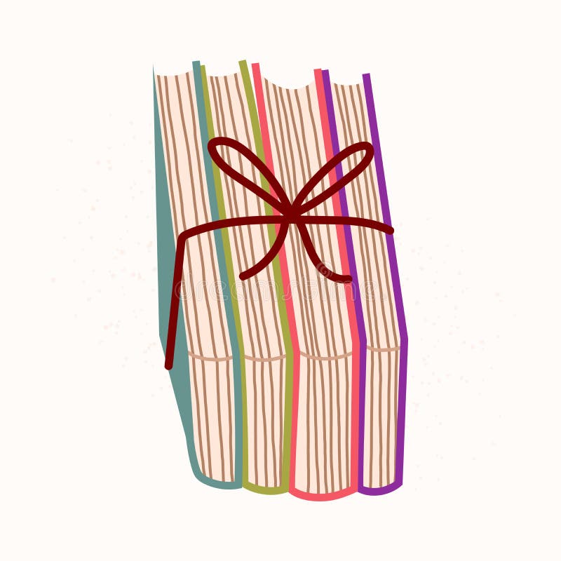 Hand Drawn Stack of Books with Red Ribbon Isolated on White. Vector ...