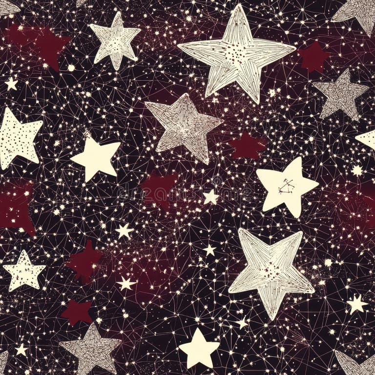 Hand-Drawn Starry Pattern on Dark Background with Constellation Lines ...