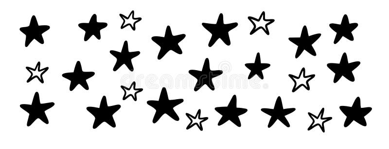 Hand Drawn Stars Doodle Vector Set. Kids Night Sky Stars Collection ...