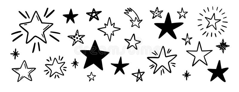 Hand Drawn Stars Set. Doodle Star Outline Illustrations Stock Vector ...