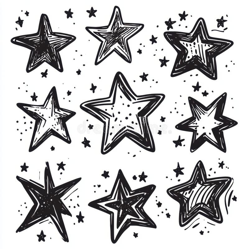 Hand-drawn Stars in Various Styles on a White Background Stock ...