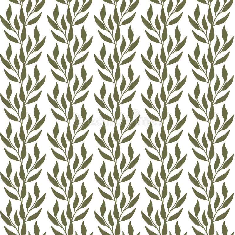 Hand Drawn Stems with Leaves Pattern. Stock Vector - Illustration of ...