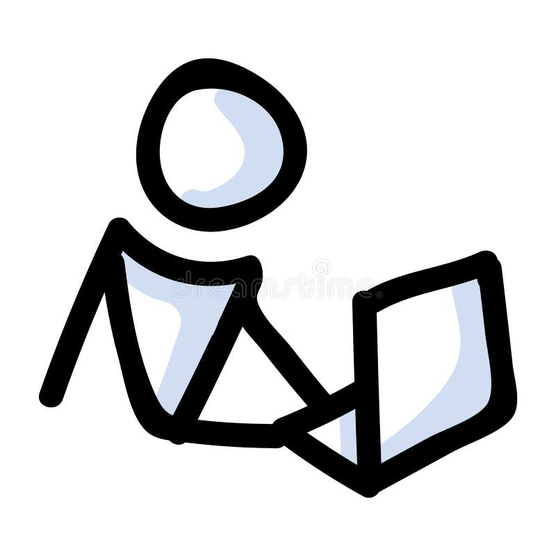 Hand Drawn Stick Figure Using Laptop Computer. Concept of Business Work ...