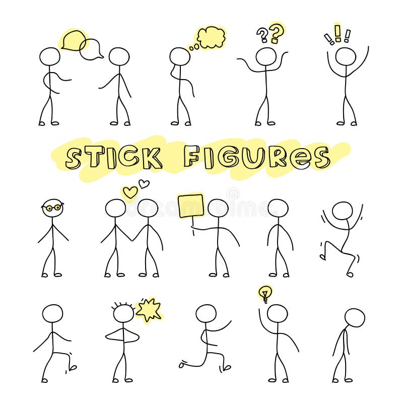 Hand Drawn Stick Figures on White Background. Stock Illustration ...