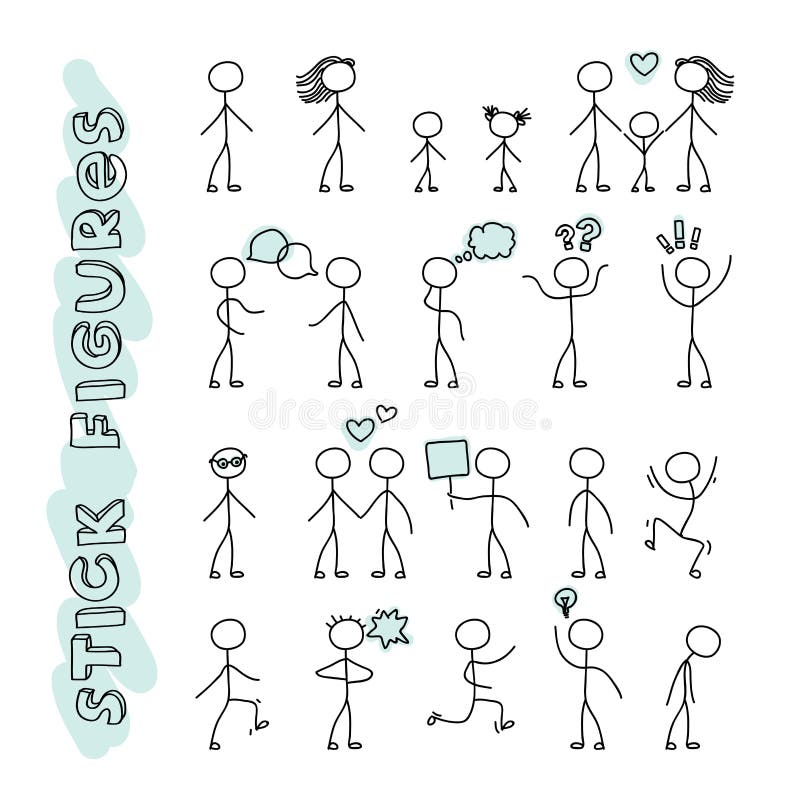 Hand Drawn Stick Figures on White Background. Stock Illustration ...