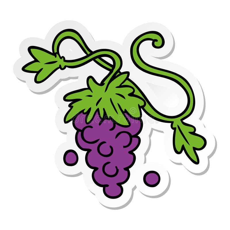Hand Drawn Sticker Cartoon Doodle of Grapes on Vine Stock Vector ...
